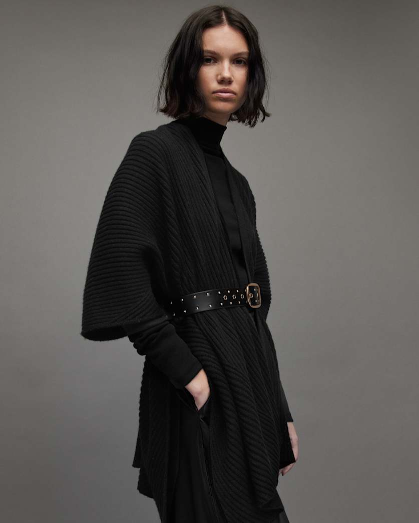 Robyn Rib Ruana Scarf Black | ALLSAINTS